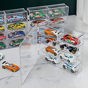 Hot 1/64 Scale Matchbox Toy Car Display Box 4 Piece Toy Car Storage Box Holds Up to 32 Hot Wheels Cars, Clear Display Box with Clear Snap-On Dust Cover