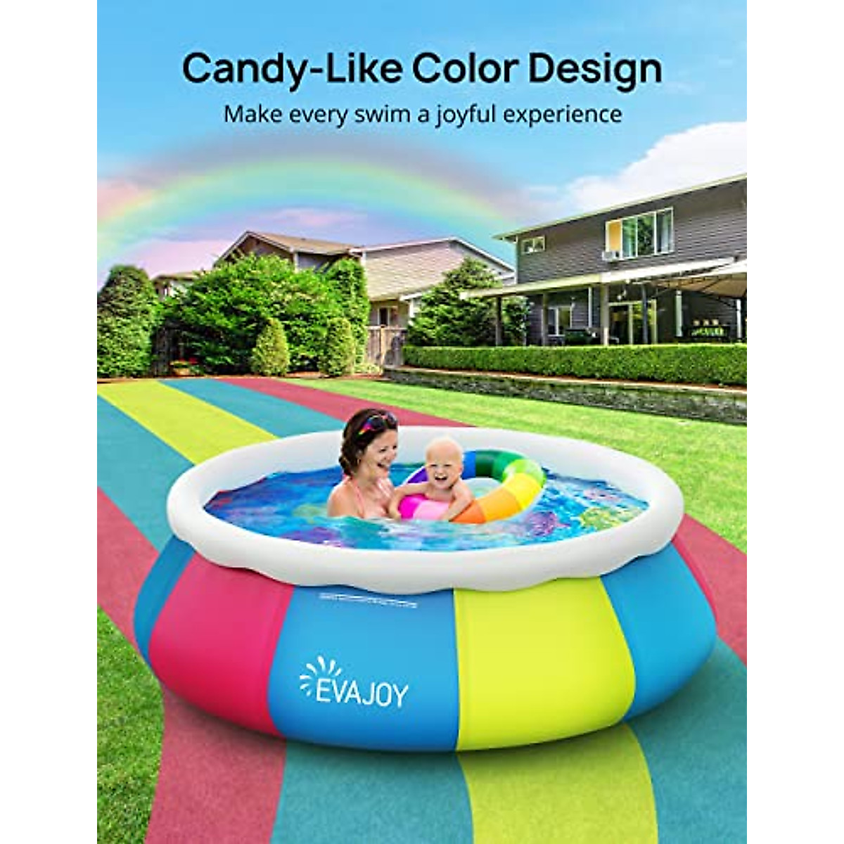 Inflatable Swimming Pool, EVAJOY 10ft ×30in Easy Set Pool with Pool Cover, Blow Up Pool Swimming Pools Above Ground for Kids Adults Family Backyard Garden