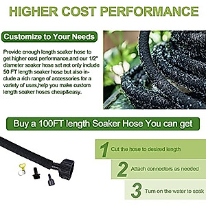 HZYOUMU Soaker Hose with Solid Brass Connectors 150 FT for Garden Beds 1/2 Inch Rubber Longer Lasting Drip Irrigation Save 70% of Water Various Accessories Great for Lawn and Yard