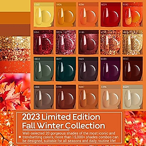 modelones 20 Colors Gel Nail Polish Kit- Fall Winter 24 Pcs Gold Orange Gel Polish Set Yellow Brown Soak Off Nail Polish Kit with Bond Primer Glossy& Matte Top Base Coat DIY Nail Art