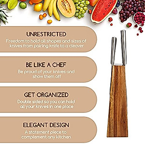 Lyched Vertical Magnetic Knife Block – Double Sided Magnetic Wood Knife Holder – Magnetic Knife Stand and Knife Storage – Large Cleaver Holder with Bonus Knife Sharpener