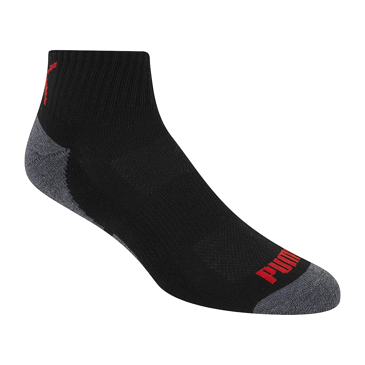 PUMA mens 6 Pack Quarter Crew fashion liner socks, Dark Grey/Black Red Combo, 10 13 US