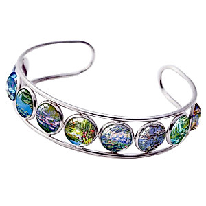 Blazing Autumn Cuff Bracelet Art Pattern Under Glass Dome Jewelry Handmade (Claude Monet Lilies Pond)