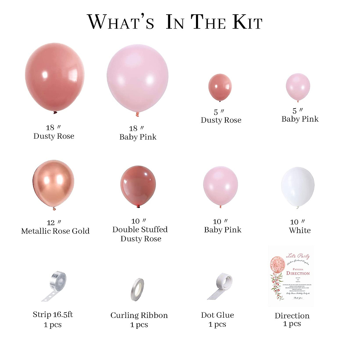 Pateeha Dusty Pink Balloon Arch Garland Kit 135 Pcs Dusty Rose Gold Balloon Garland Double Stuffed Baby Pink White Balloons for Birthday Baby Shower Mothers Day Decorations