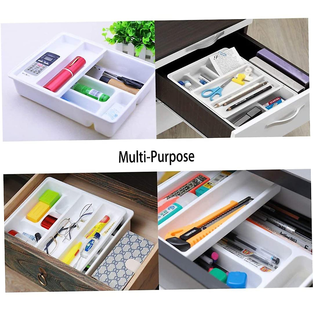 KUYYFDS Kitchen Drawer Dividers Cutlery Tray,Sliding 2-Tier Plastic Drawer Organizer for Utensils Drawer Organizers