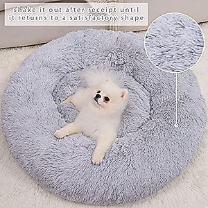 WAYIMPRESS Calming Dog Bed for Small Dog & Cat,Washable Plush Round Pet Puppy Bed with Fluffy Faux Fur for Anti Anxiety and Cozy (20x20 Inch, Grey)