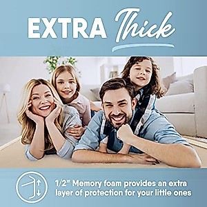 MICRODRY Memory Foam Area Rug for Living Room, Microfiber Rug with Built in Rug Pad, Fade & Stain Resistant Carpet for Living Room, Kids Room, and Bedroom, 5'x7', Linen