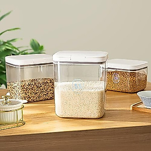 Qiveno Airtight Rice Storage Bin Flour Storage Container 10 Lbs/5.81Qt, Clear Food Container with Measuring Cup Airtight Lid for Kitchen Pantry Organization and Storage