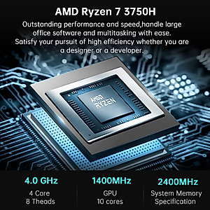 KAMRUI Thin Client Mini PC AMD 4-Core Ryzen 7 3750H Radeon RX Vega 10 Graphics 16GB DDR4 RAM 1TB NVMe SSD WiFi AC BT 4K HDMI DisplayPort USB-C RJ-45 Windows 11 Pro