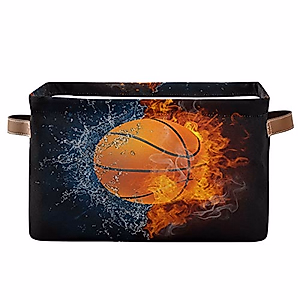 Storage Basket Cube Sport Basketball Fire Large Collapsible Toys Storage Box Bin Laundry Organizer for Closet Shelf Nursery Kids Bedroom,15x11x9.5 in,1 Pack