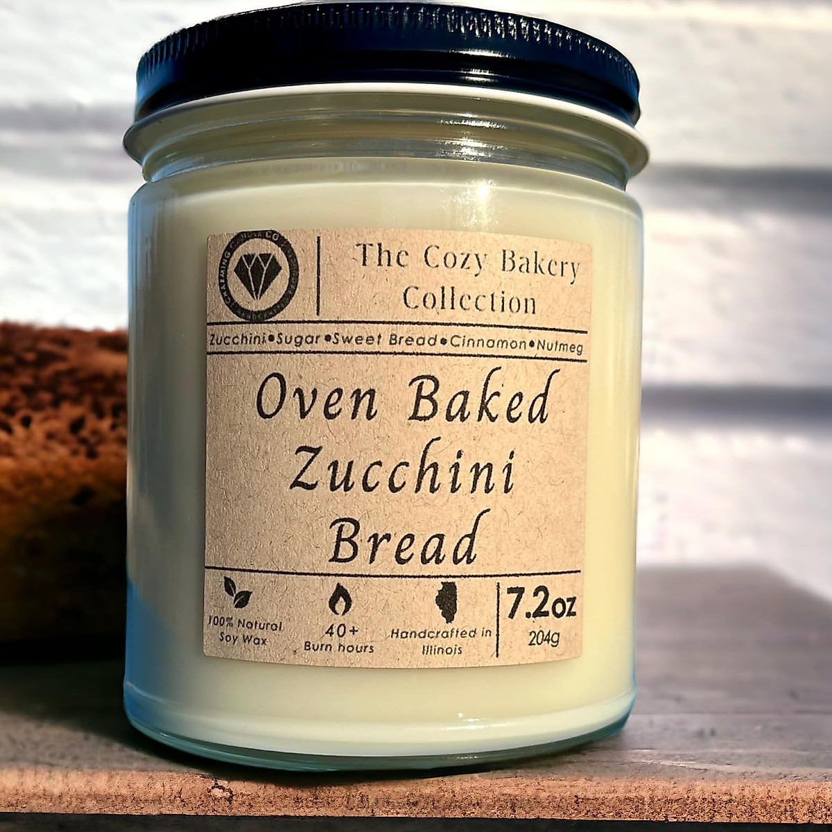 Cozy Bakery Collection: Homemade 100% Soy Candles | 10 + Scents | Clean Burning | Toxin Free (Oven Baked Zucchini Bread)