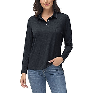 TACVASEN Womens Polo Shirts Long Sleeve Golf Shirts Sun Protection Shirt Athletic Shirts Workout Shirts Quick Dry Shirts Hiking Shirts Black