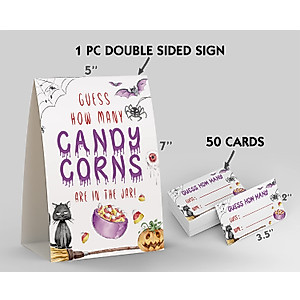 Guess How Many Candy/Corns Are In The Jar (1 Double-sided Printing Sign & 50 Game Cards), Halloween Party Decorations, Halloween Party ideas Halloween Party Games for Kids Baby Shower Games | HW010M
