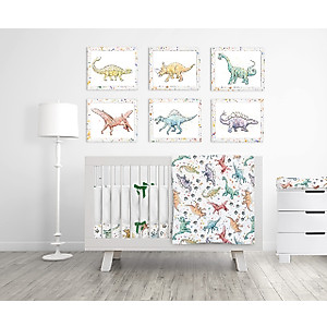9 Piece Dinosaur Nursery Set | Crib Sheet | Blanket | Art Prints | Changing Pad Cover