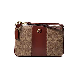 Coach Color-block Coated Canvas Signature Small Wristlet, Tan Rust