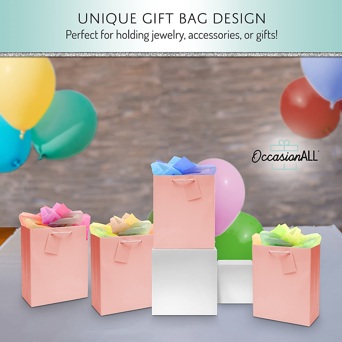 Pink Gift Bag – 12 Pack Medium Light Pink Paper Bags with Handles, Blush Paper Gift Wrap Euro Totes for Girls Baby Shower Gifts, Bachelorette & Bridesmaid Party Favors, Weddings, Bulk – 7.5x3.5x9