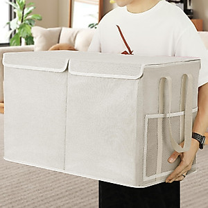 LOVSTORAGE Large Toy Box for Boys Girls Toy Chest Kids Toy Storage Organizer Collapsible Toy Storage Bin Basket with Two Mesh Pockets for Nursery Playroom Bedroom Living Room Organization