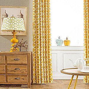 VOGOL Thermal Insulated Window Room Grommet Curtain Drapes for Bedroom and Living Room, Set of 2 Curtains & Panels, 52 x 84 Inches, Yellow Geo Pattern in White