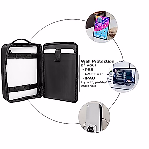 Ezgnuk Game Backpack for PS5 Console, Protective Travel Carrying Case, Large Capacity Storage Bag with Zippered Pocket for PlayStation 5, Laptop, Headphones, Game Discs and Accessories （Black）