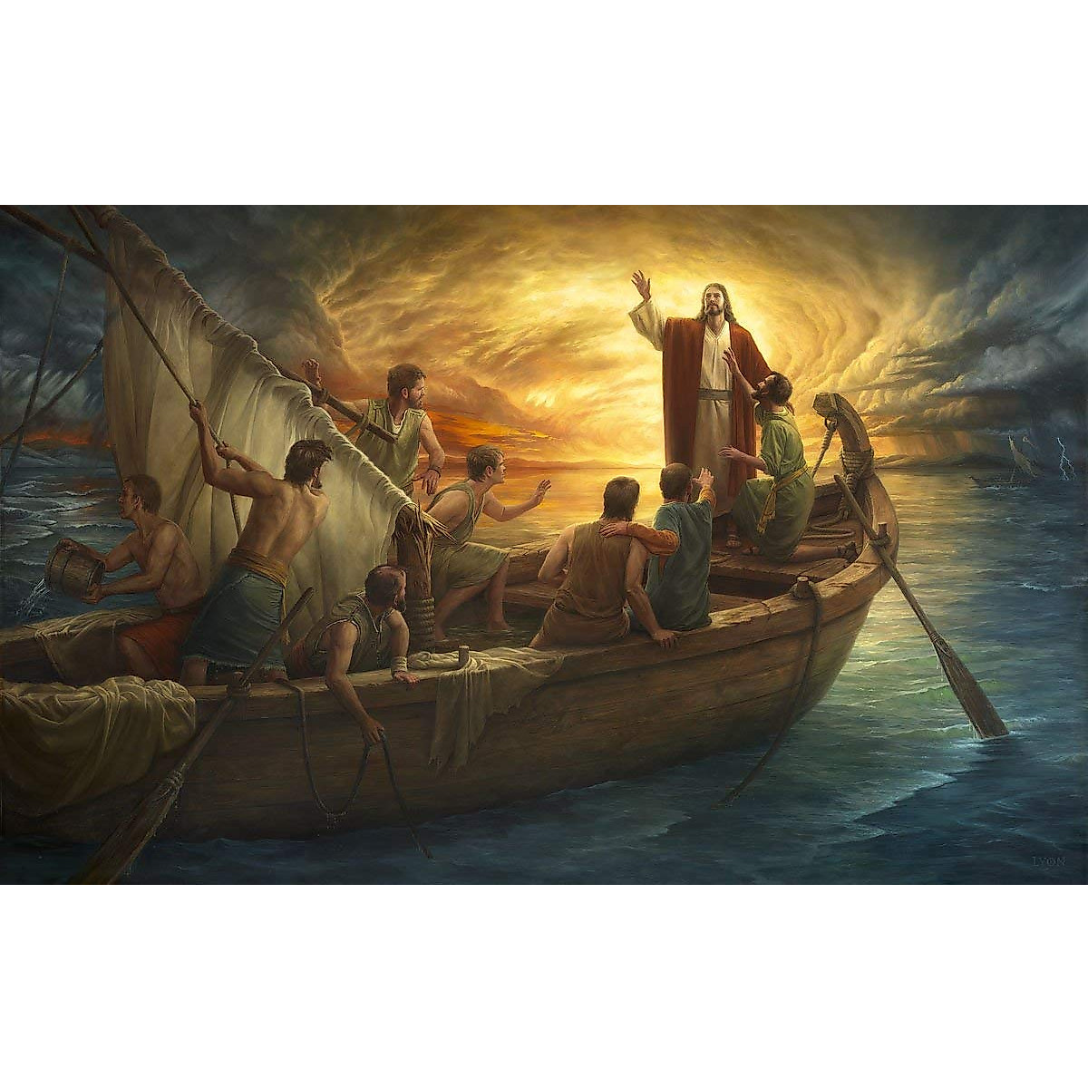 David Textiles from Fear to Faith Jesus in Boat 36 X 44 Panel Cotton Fabric