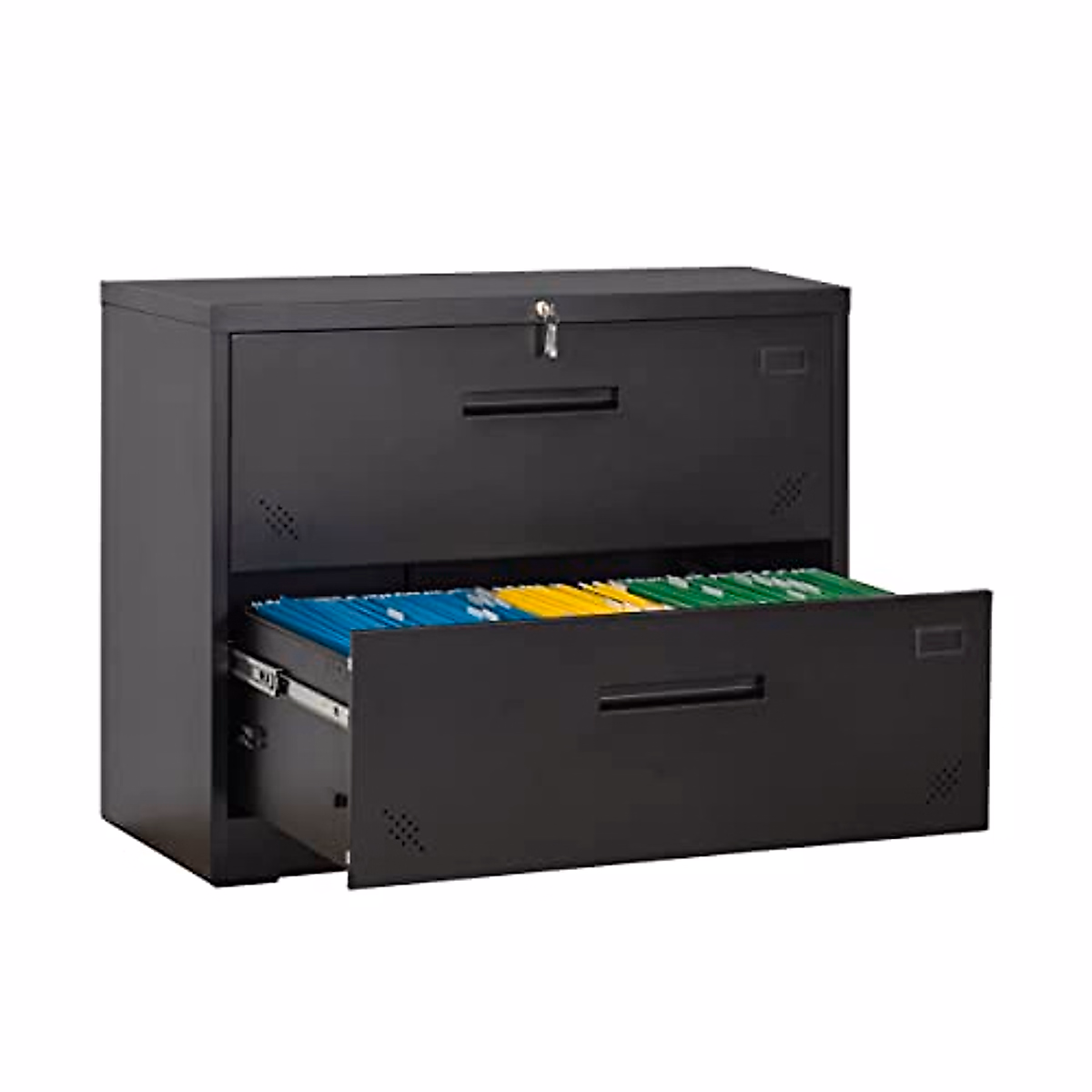 Approgreent Lateral File Cabinet with 2 Drawer, Filing Cabinet for Home Office, Metal File Cabinet with Lock, A4-Size/Letter-Size/Legal-Size, Black