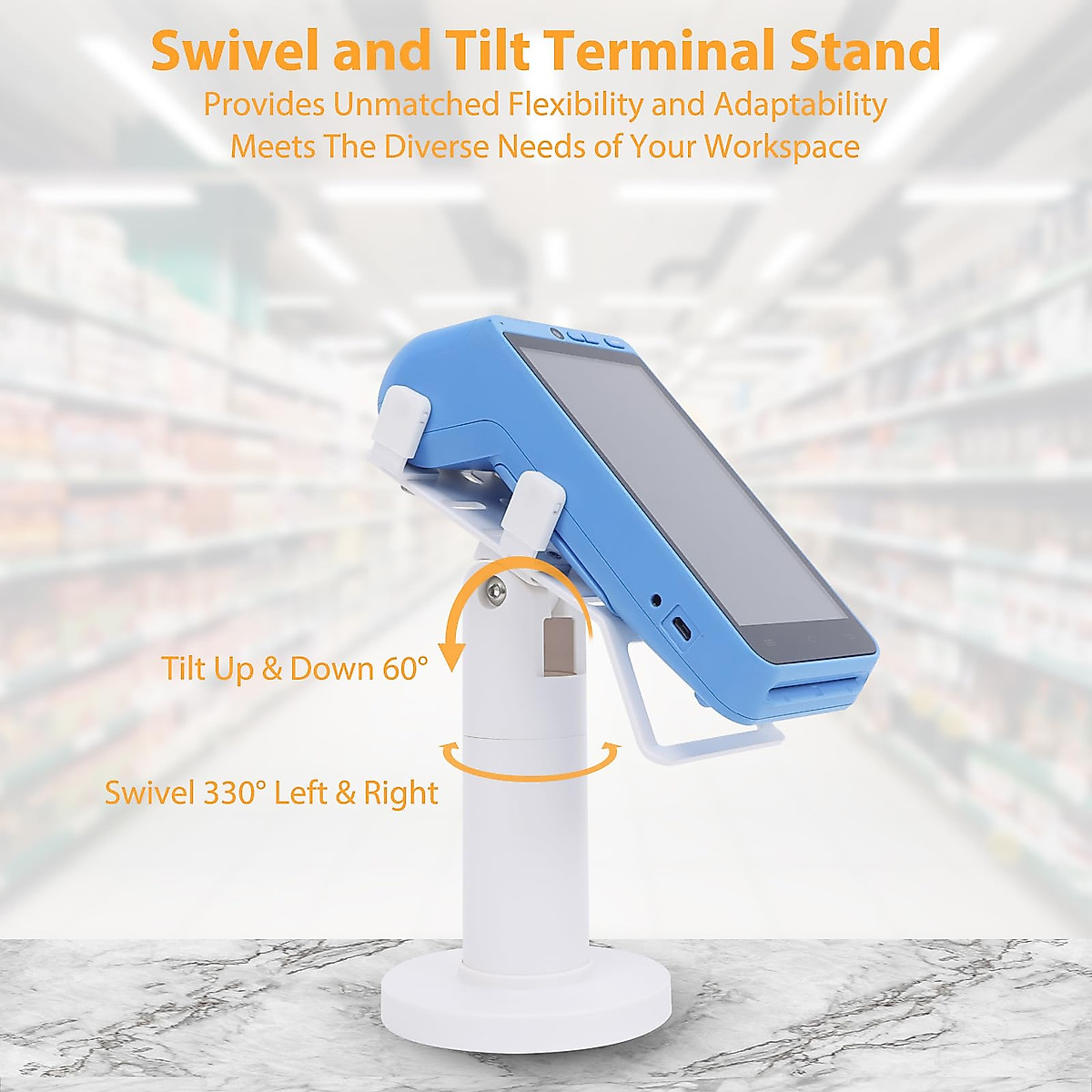 CRIZISTON Universal Square POS Machine Terminal Stand, Adjustable Square Credit Card Reader POS Stand, 7" Tall Swivel and Tilt Square Terminal Stand with Complete Kit, Screw-in and Adhesive, White