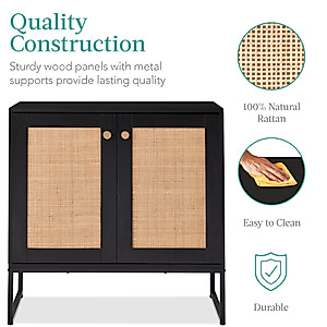 Best Choice Products 2-Door Rattan Storage Cabinet, Accent Furniture, Multifunctional Cupboard for Living Room, Hallway, Kitchen, Sideboard, Buffet Table w/Non-Scratch Foot Pads - Black