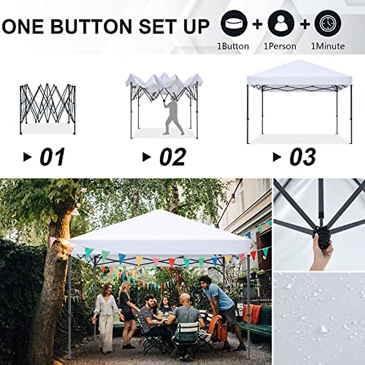 COOSHADE Durable Easy Pop Up Canopy Tent 12x12Ft(White)