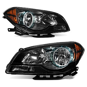 AUTOSAVER88 Headlights Assembly Compatible with 08 09 10 11 12 2008 2009 2010 2011 2012 Chevy Malibu 2008-2012 08-12 Headlamps Passenger and Driver Side Black Housing Amber Reflector