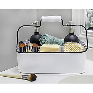 AuldHome Large Rustic Caddy; 4-Section White Enamelware Farmhouse Style Organizer with Handle