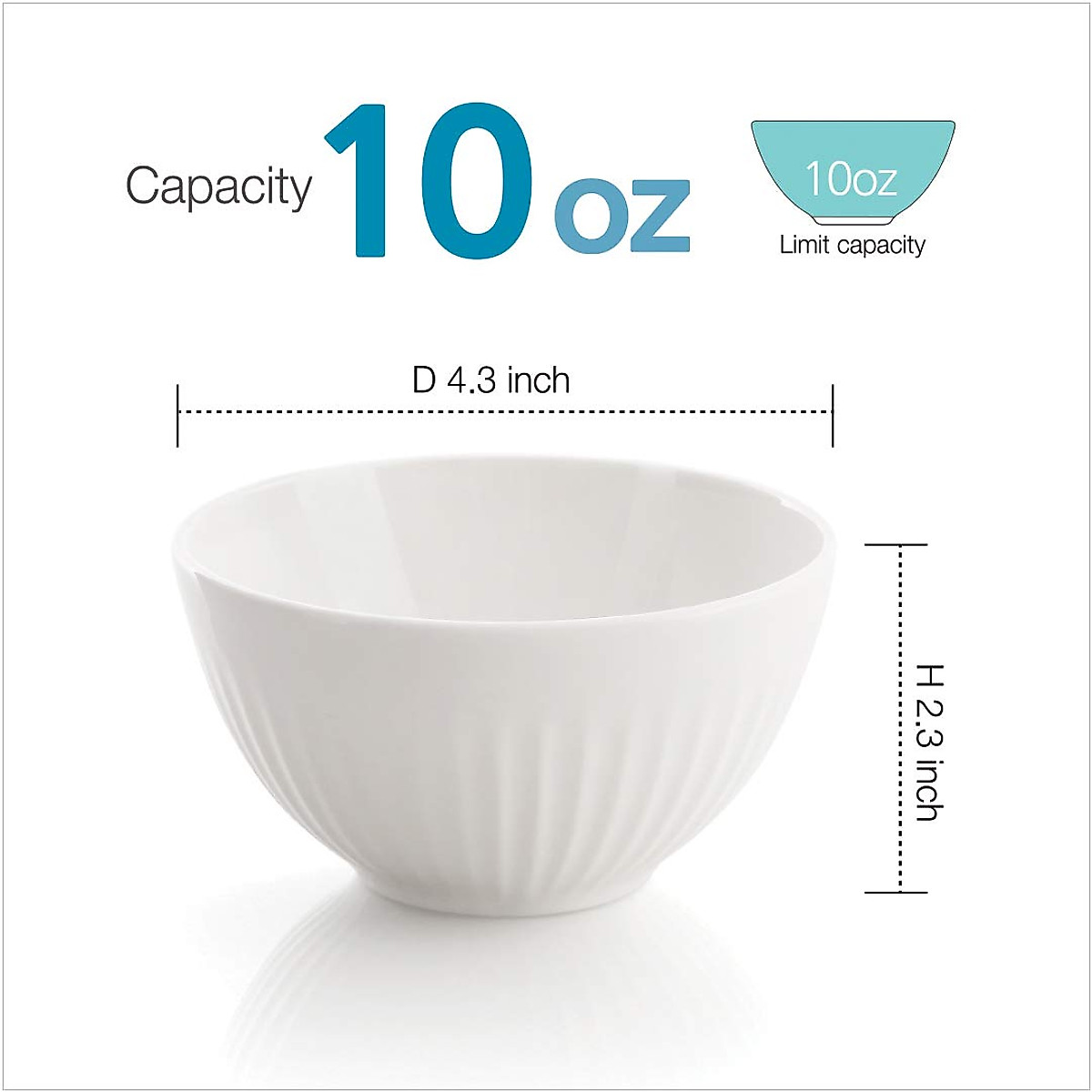 ZEN Pleats Porcelain Dessert Bowls 10oz Set of 6 (Mixed Color)