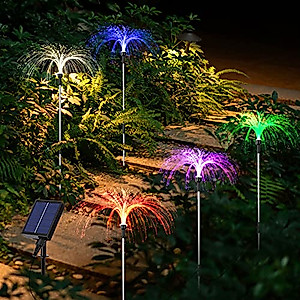 ANJAYLIA Solar Garden Lights Outdoor Decorative, Solar LED Flower Lights 7 Color Changing Sun Powered Jellyfish Stake Light for Yard Patio Lawn Pathway Holiday Decor, 5 Pack
