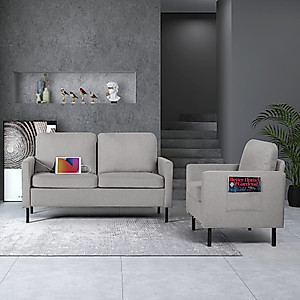 STHOUYN 2 Piece Upholstered Sectional Sofa Set Couches Sofas Living Room Furniture Sets, Loveseat with USB & Accent Chair, Grey Couch Bedroom Livingroom Apartment (2, Light Grey)