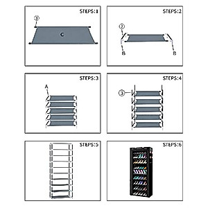 TXT&BAZ 27-Pairs Tool Free Easy Assembled Shoe Rack with Nonwoven Fabric Cover (10-Tiers Black)