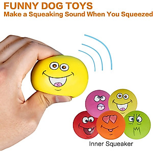 Coricorsu Squeaky Dog Toy Chewing Dog Toys Durable Teething Latex Rubber Soft Interactive Fetch Play Dog Balls with Funny Face for Puppy Small Medium Pet Dog (5PCS)