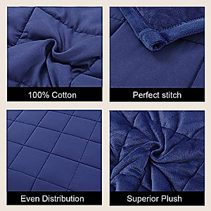 HAOWANER Reversible Weighted Blanket Cool Cotton Top+Soft Minky Bottom, 15lbs Plush Blankets for Twin/Full Size(48"x72") Bed, Premium Fleece Weight Comforter with Fluffy Heavy Throw for Adult, Blue