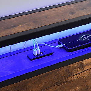 CNANXU Industrial Full Size Platform Bed Frame with LED Lights Headboard and 2 Storage Drawers, Metal Bed Frame with Charging Station, Mattress Foundation with Slats Support (Full, Drawers)