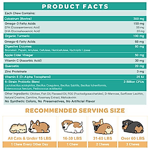 Dog Allergy Relief Freeze Dried Chews, with Probiotics, Colostrum for Immune Health, Glucosamine for Dogs, Hip and Joint Supplement