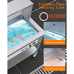 72QT Steam Table 9x8QT Electric Commercial Food Warmer 9-Pans with Acrylic Shield Stainless Steel Bain Marie Countertop with Lockable Wheels for Restaurants Buffets Party 1500W, 110V