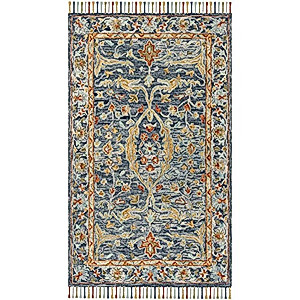 SAFAVIEH Aspen Collection Accent Rug - 2' x 3', Blue & Rust, Handmade Boho Braided Tassel Wool, Ideal for High Traffic Areas in Entryway, Living Room, Bedroom (APN116M)