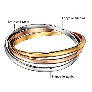 OIDEA Interlocking Bangle Bracelets for Women: Tri-Colour Stainless Steel Stackable Cuff Bracelet Friendship Bracelets Jewelry Birthdays Valentines Christmas Gifts for Women