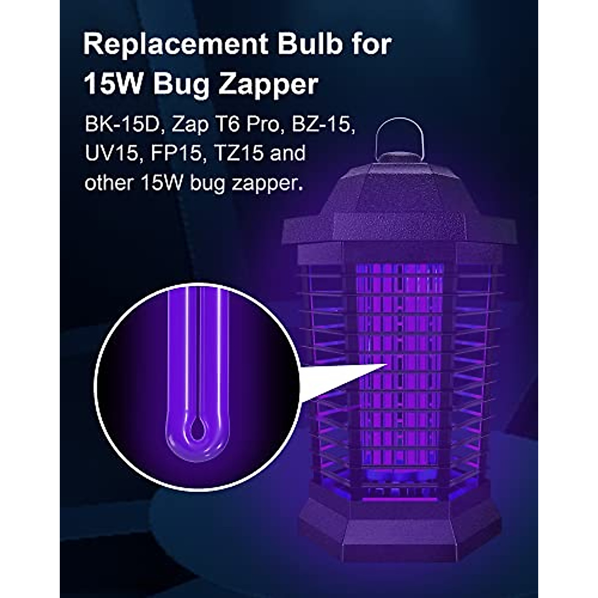 15W Black Light Bug Zapper Replacement Bulb for BB-15WHT Black Flag BZ-15, BF35 Flowtron BK-15D, B1515 Stinger TZ15, FP15, UV15, 7.5 inch U Shaped Bulb 2 Pack