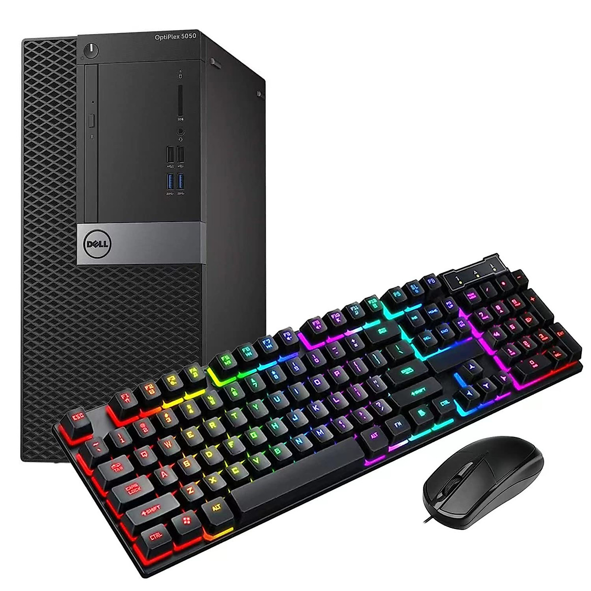Dell OptiPlex 5050 Mini Tower Desktop Computer (with RGB Keyboard), Intel i5-7500 3.8GHz, 16GB DDR4, 512GB SSD, WiFi, Bluetooth, Home/Office PC, Windows 10 Pro 64 Bit English/Spanish/French (Renewed)