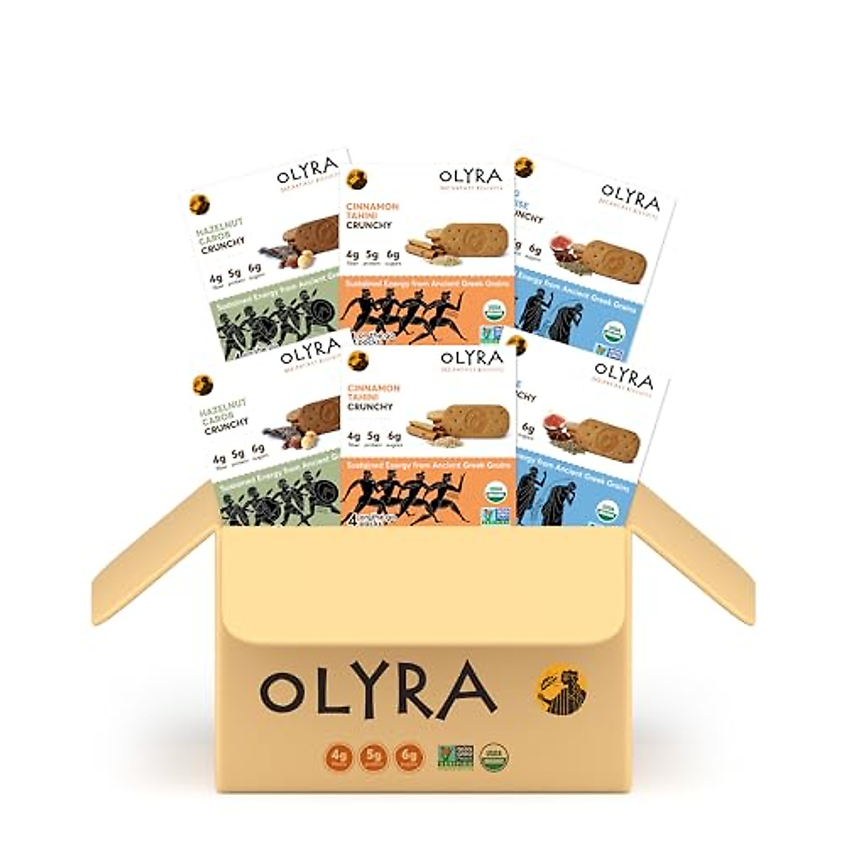 Olyra Breakfast Biscuits Variety Pack | Kids Healthy Snacks | Low Sugar, High Fiber, Plant-Based Protein Cookies | Organic Breakfast Cookies with Ancient Greek Grains | Boost Energy and Immunity 4 Count (Pack of 6)