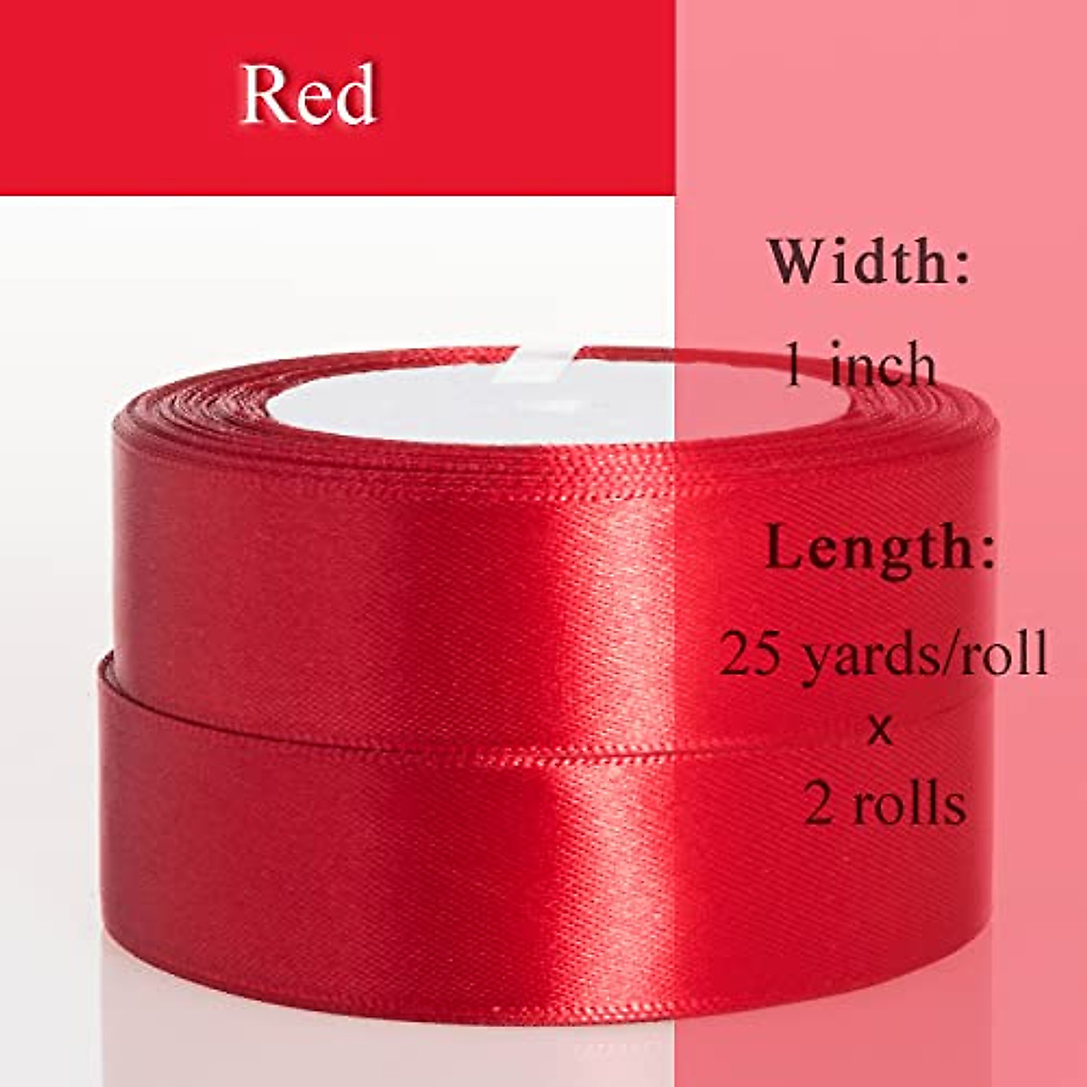 ATRBB 1 Inch Red Satin Ribbon, 50 Yards Solid Fabric Ribbon for Gift Wrapping, Bouquets, Wedding and Home Decor, 25 Yards/roll x 2 Rolls