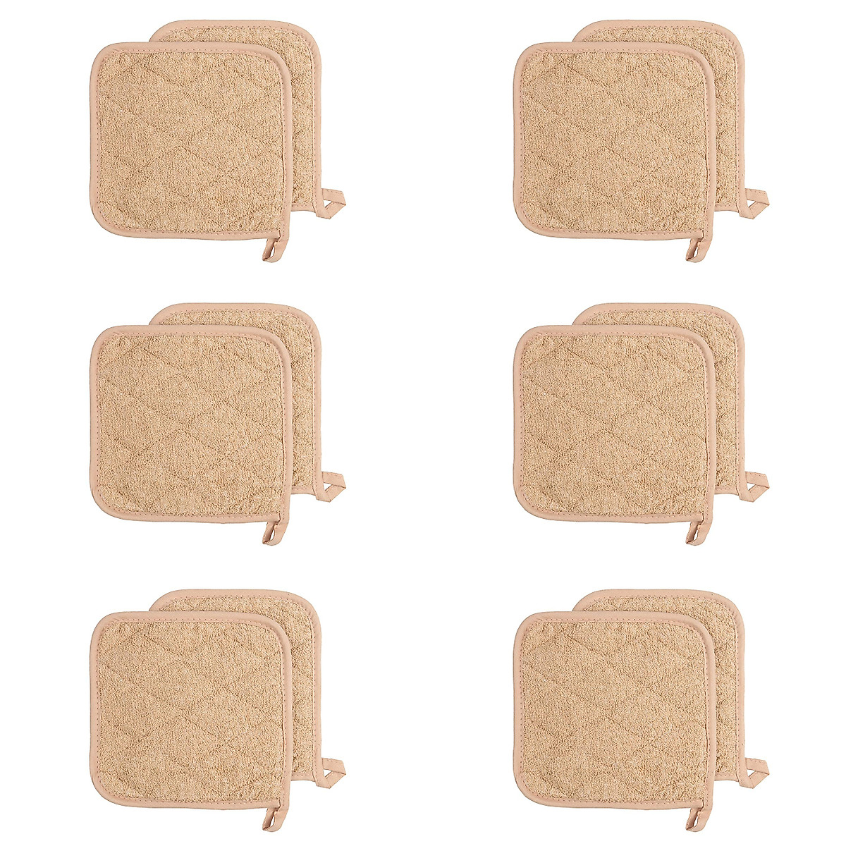 Arkwright Terry Cotton Pot Holders - (Pack of 12) Restaurants, Kitchen Hot Pad Potholder Set, Heat Resistant Coaster for Cooking and Baking, 7 x 7 in, Tan
