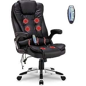Belandi Office Massage Chair, Heated Office Chair Massage Desk Chair Ergonomic High Back Office Chair, 6-Point Vibration, Padded Armrest & Adjustable Height Chair for Office, Home, Study (Black)