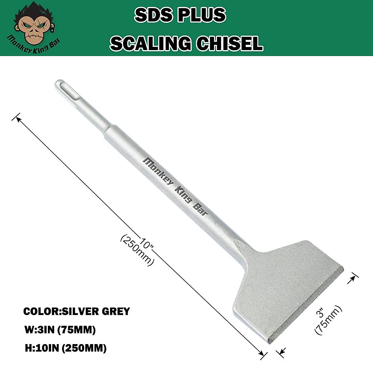Monkey King Bar- SDS PLUS Bits 3-In Wide Cranked Angled Tile Removal Chisel&SDS Chisel Floor Scraper (10"x3")