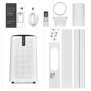 JHS A018-12KR/A 12,000 BTU Portable Air Conditioner 3-in-1 Floor AC Unit with 3 Fan Speeds, Remote Control and Digital LED Display, Cover up to 400 Sq. Ft, White