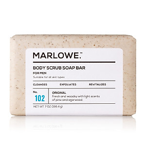 MARLOWE. No. 102 Body Scrub Soap Bar and No. 401 Travel Soap Zip Case | Best Exfoliating Bar for Men | Portable Bar Soap Case | Great Gift | Travel Friendly